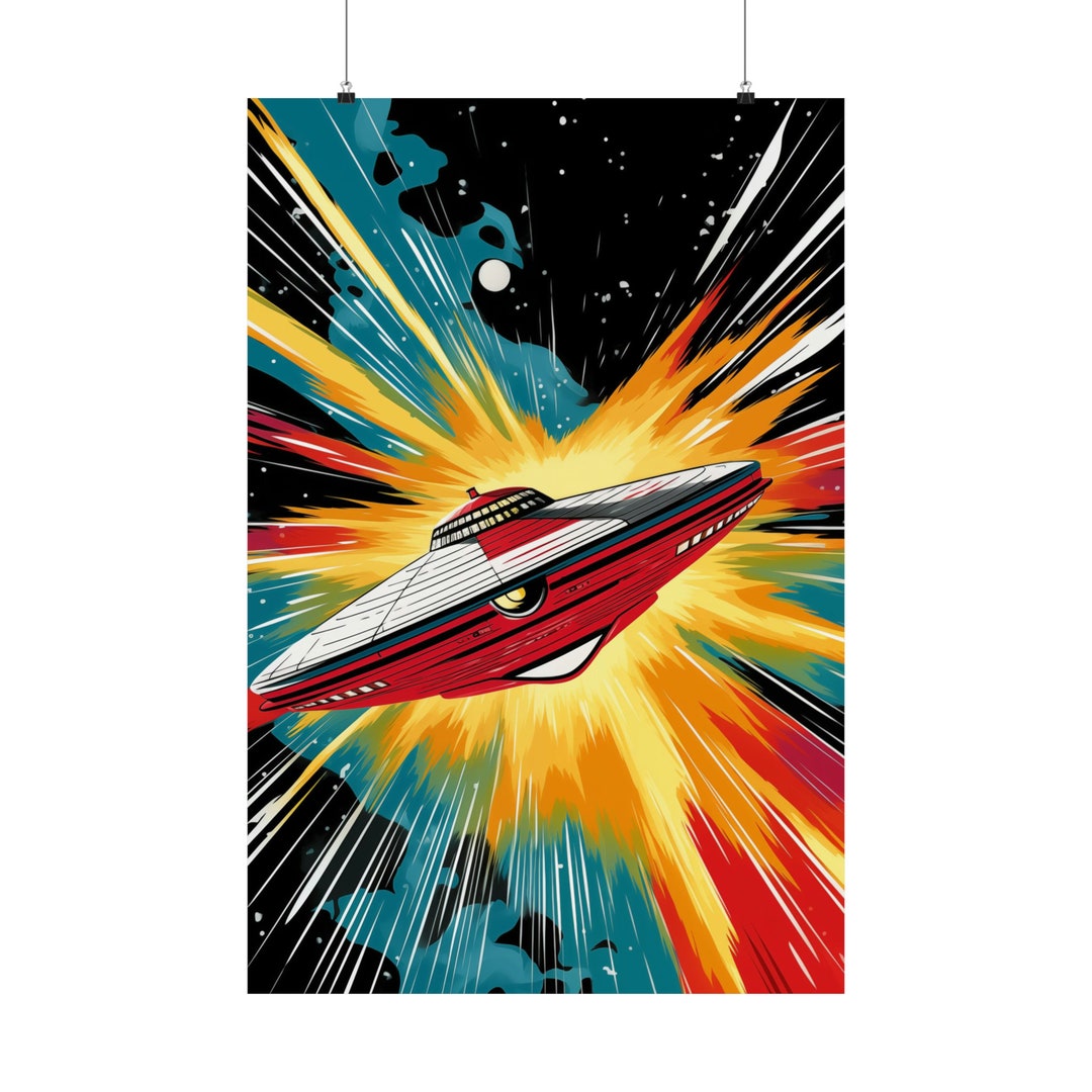 Flying Saucer Poster, UFO Wall Decor, Fantasy Wall Hanging, Pop Art ...