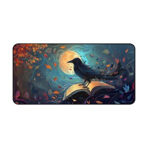 Vibrant Crow Desk Decor, Large Desk Pad, Lofi Desk Mat, Teacher Gift ...