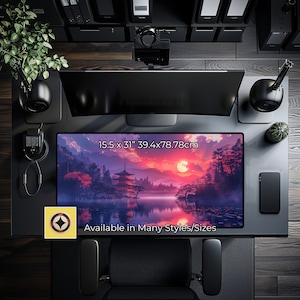 Japanese Lake Sunset Desk Decor - Japanese Desk Decor - Japan Desk Pad ...