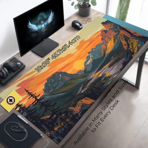 MCM Desk Mat Mousepad Featuring Western Mountain Sunset in Mid Century ...