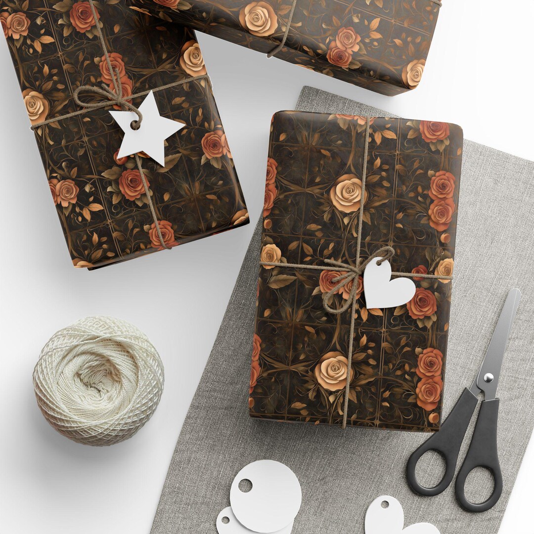Dark Cottagecore Rose Wrapping Paper - Medieval Roses - Boho Gift Wrap ...