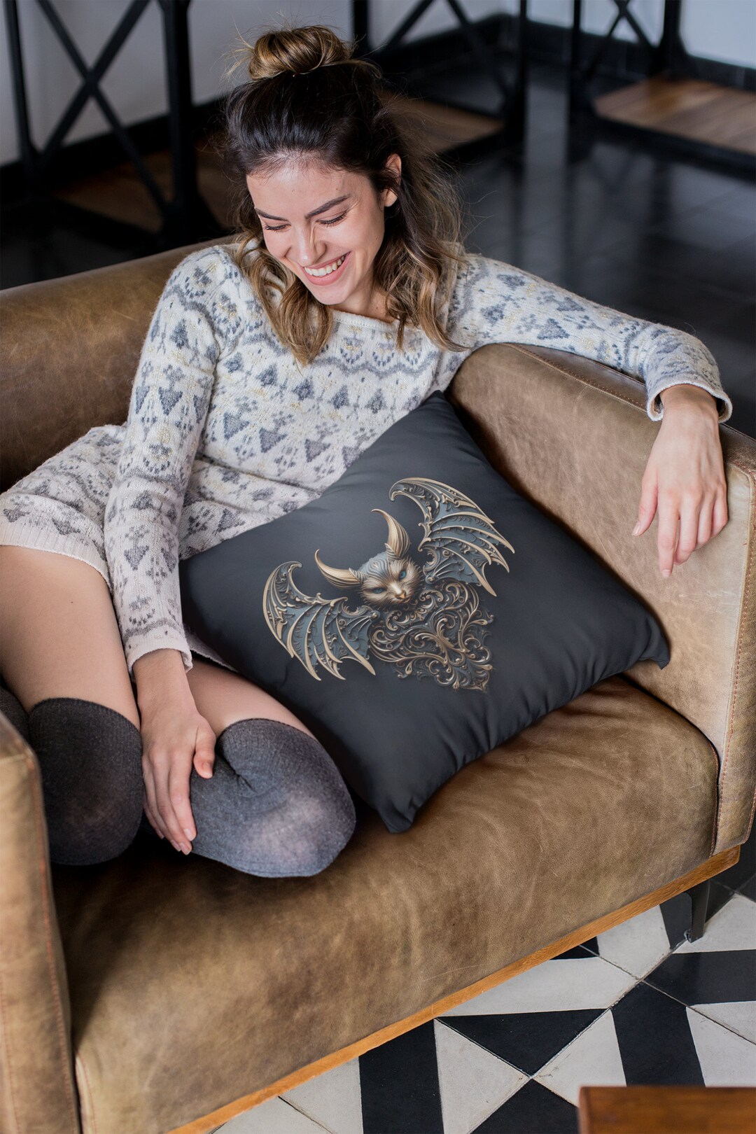 Gothic Gilded Bat Print Pillow, Goth Throw Pillow, Goth Accent Pillow ...