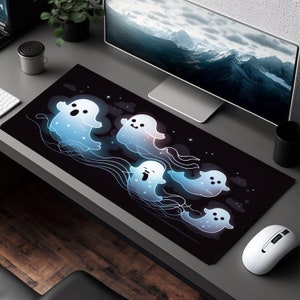 Kawaii Ghosts Desk Mat, Cute Spooky Desk Accessory, Dancing Ghosts ...