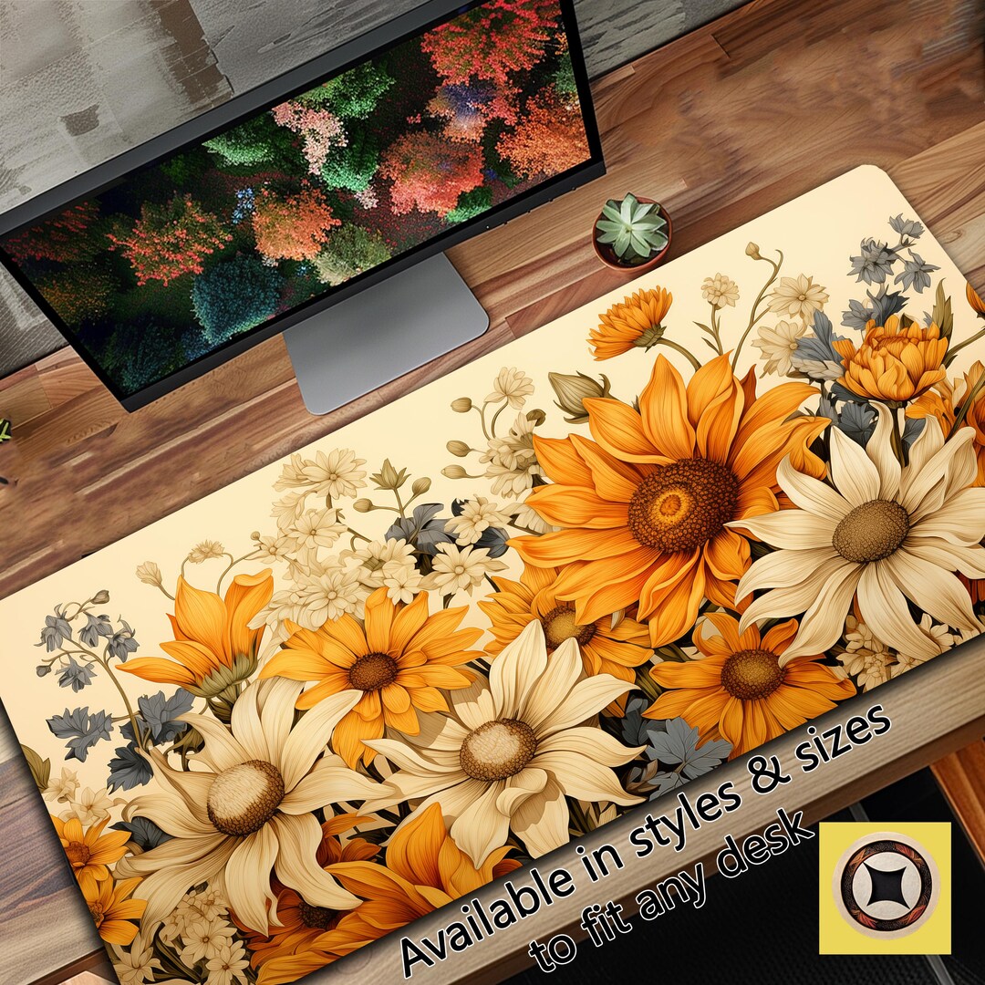 Retro Old World Style Sunflower Desk Pad - Oversized Desk Mat ...