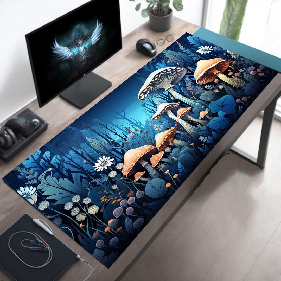 Blue Glow Mushroom, Premium Desk Mat, Custom Desk Pad, XXL Gaming Mouse ...