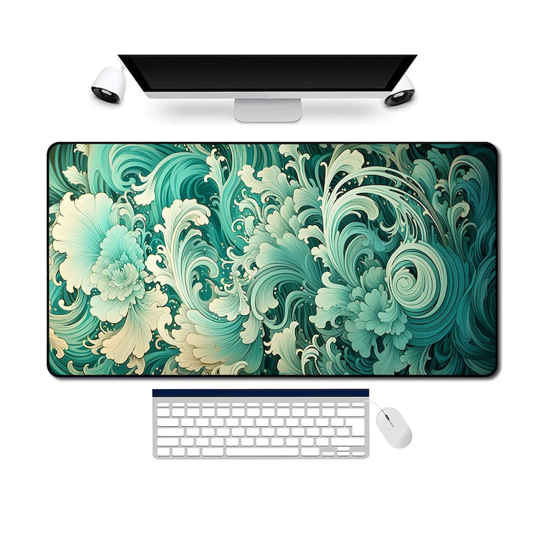Large Mousepad, Japanese Ukiyo-e Desk Mat, Mint Green Mouse Pad, Japan ...