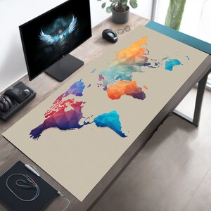 Artisan Geometric World Map Desk Mat, Colorful Map Mousepad, Stylized ...