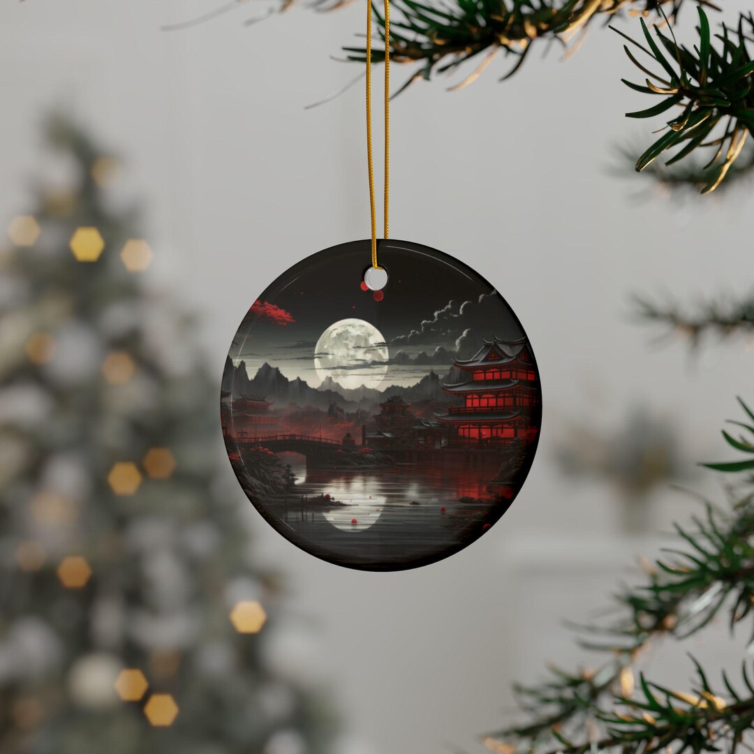 Midnight Full Moon Japanese Landscape Ornament - Japan Christmas ...