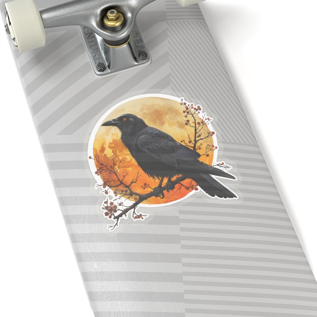 Gothic Crow and Full Moon Sticker, Kiss-cut Crow Stickers, Crow Kiss ...