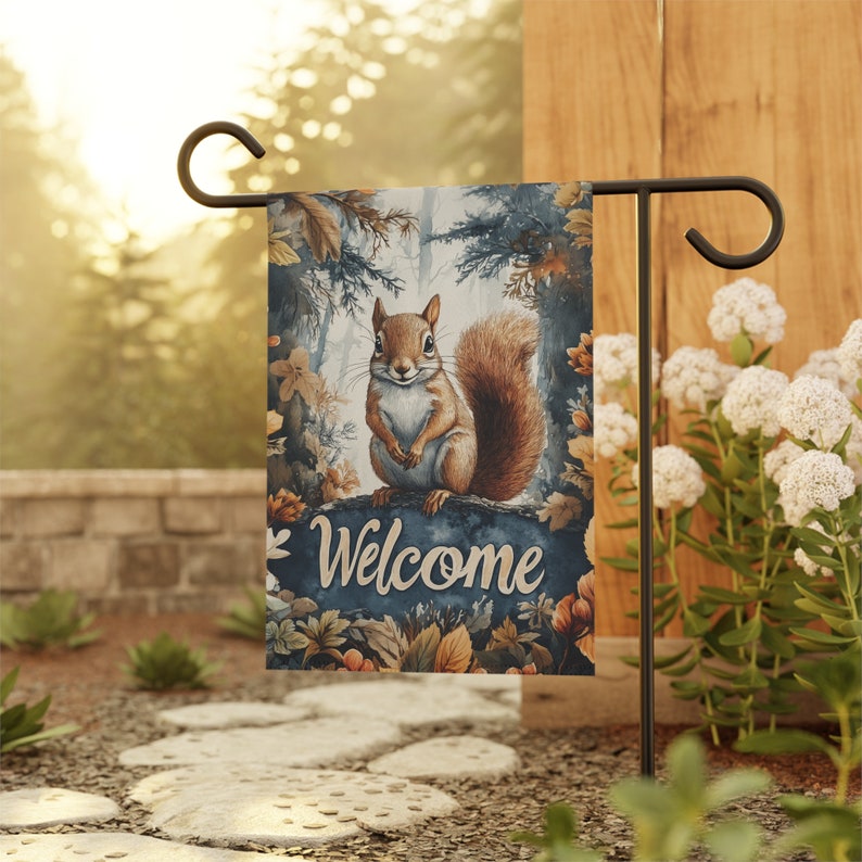 Cute Patio Banner - Cottagecore Squirrel Welcome Banner - Garden Banner ...