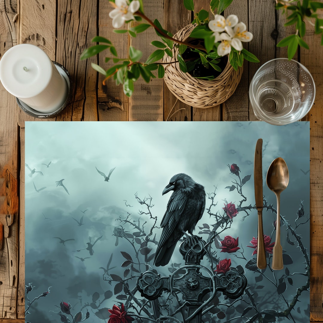 Gothic Raven, Cross & Rose Placemats - Perfect for Cultivating a Dark ...