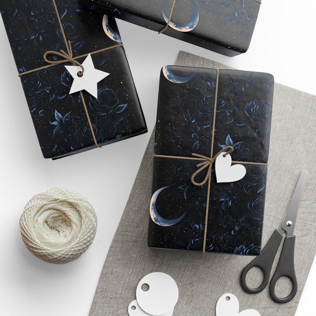 Gothic Rose and Crescent Moon Wrapping Paper - Goth Wrapping Paper ...