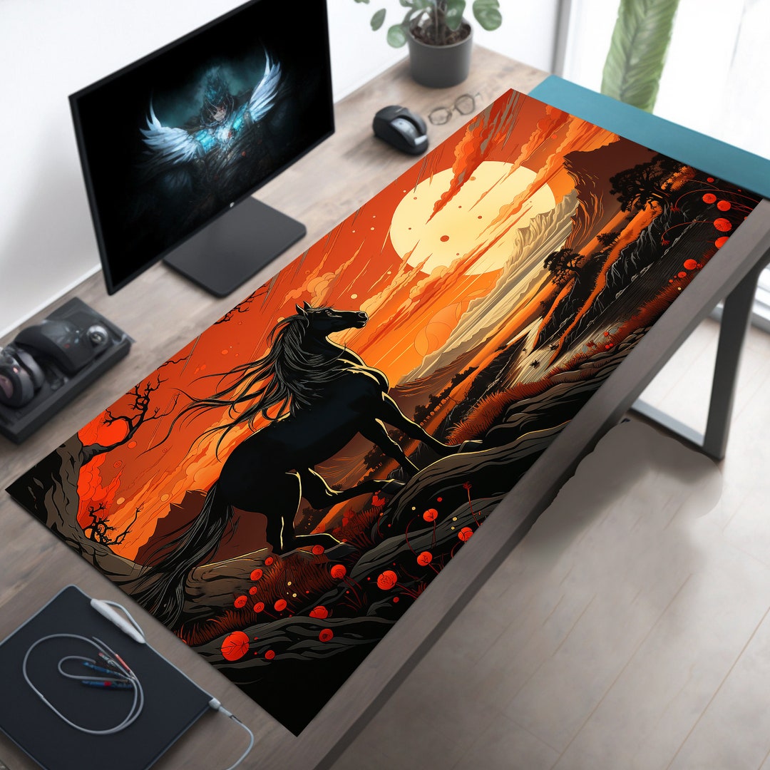 Freedom Canyon Desk Pad Black Horse Desk Mat Long Mouse Pad - Etsy
