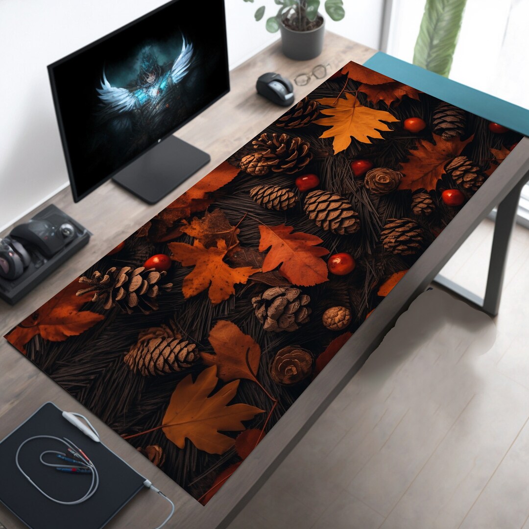 Fall Leaves and Pine Cones Desk Mat, Aesthetic Desk Mat, Cute Desk Mat ...