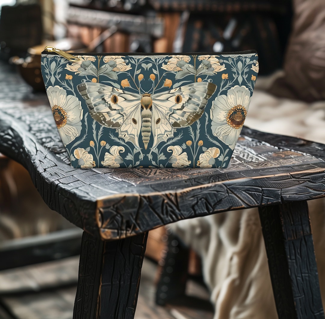 William Morris Inspired Moth Cottagecore Makeup Bag, Pencil Case ...