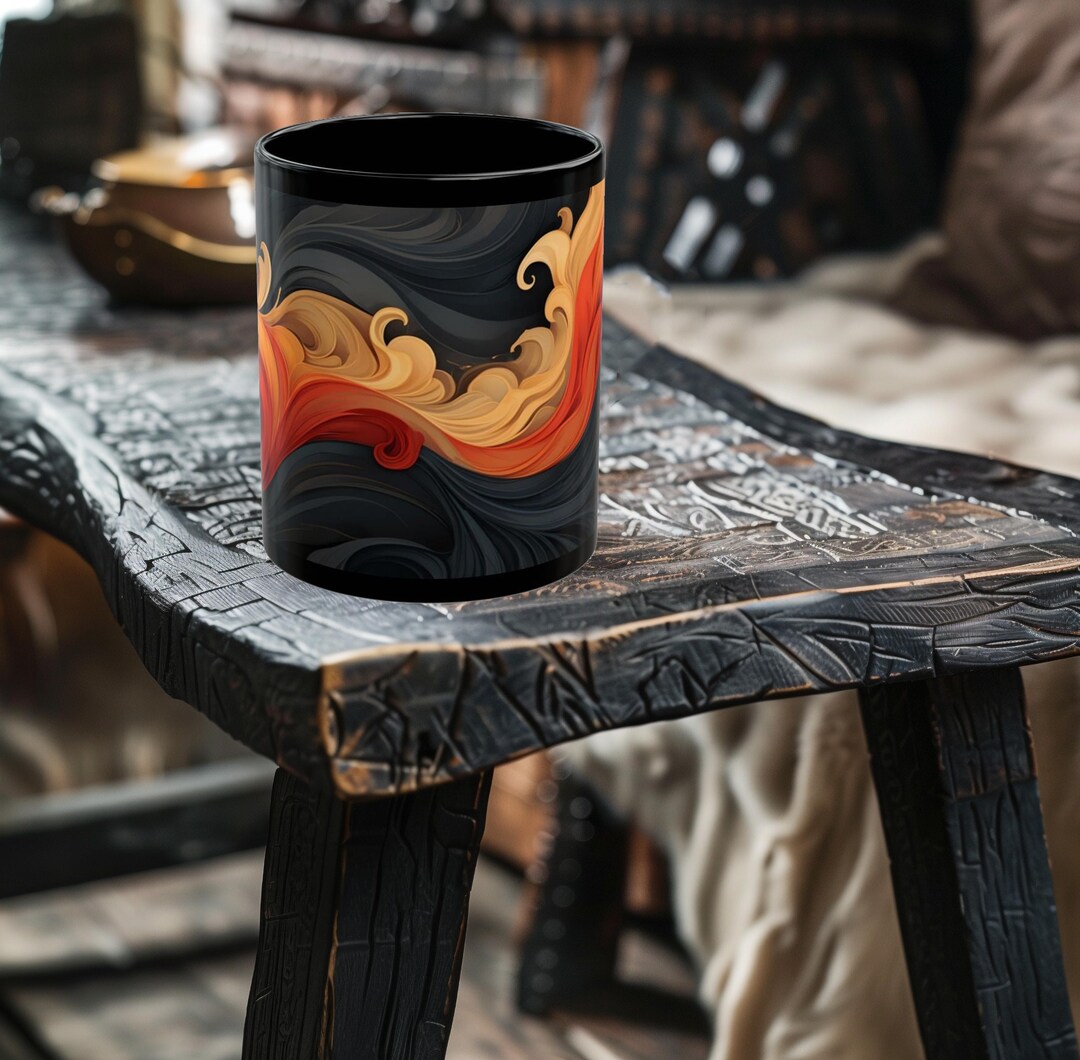 Black Red Gold Wisps Mug - Aesthetic Coffee Mug - Cute Coffee Cup ...