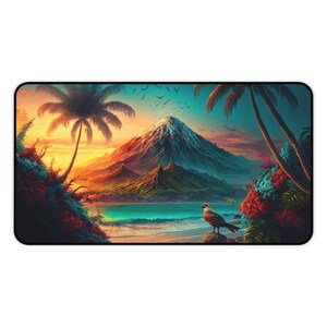 Volcanic Island Desk Mat Cute, Tropical XL Mouse Pad, Large Desk Mat ...