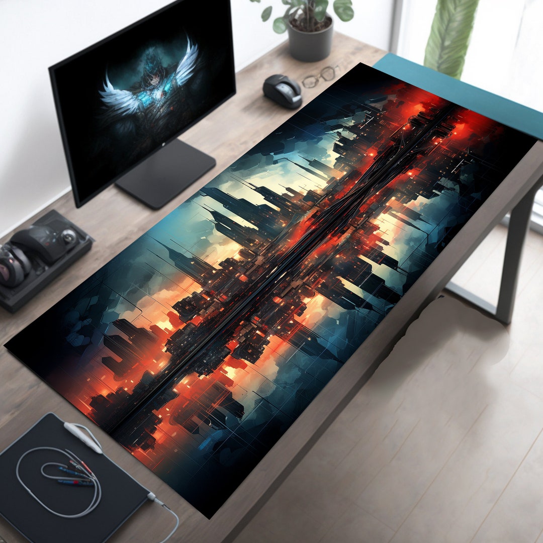 Cyberpunk Cubist Cityscape Desk Mat, Extended Gaming Mousepad XL, Large ...