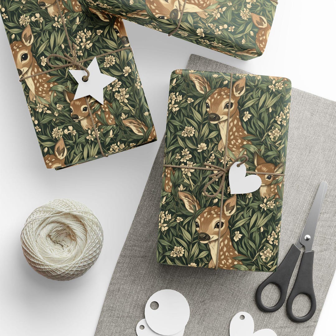 Cute Baby Deer in the Grass William Morris Inspired Pattern Print ...