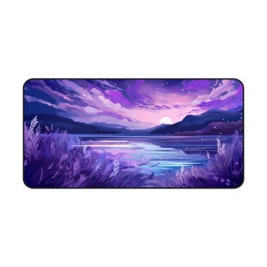 Pastel Anime Sunset Desk Mat, Manga Style Mountain Lake Mouse Pad ...