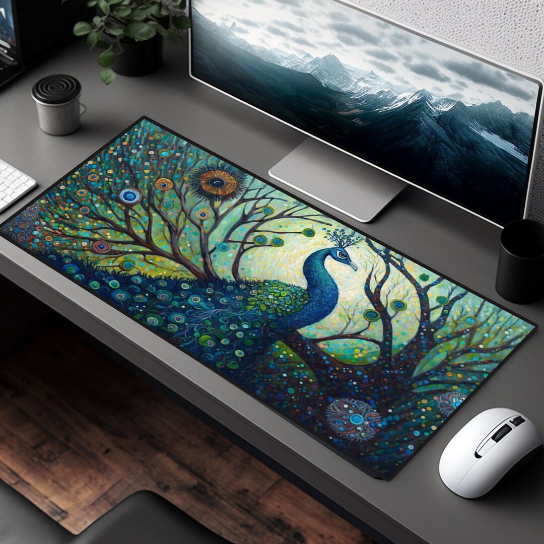Peacock Office Mat, Girly Desk, Nature Desk Blotter, Cute Office Mat ...