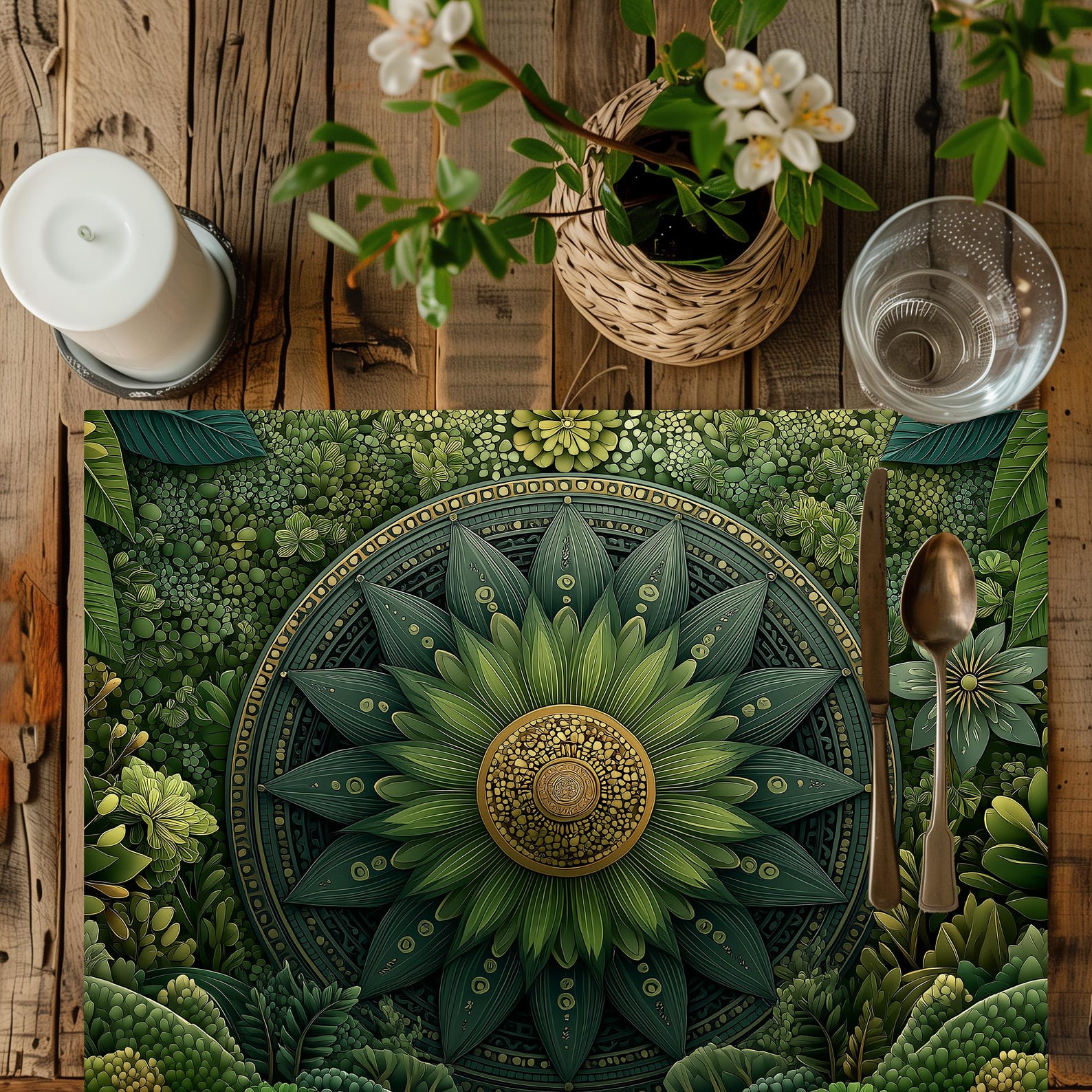 Artful Green Botanical Cotton Placemat - Eye Catching Place Setting ...
