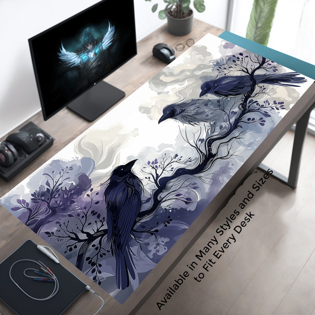 Goth Ravens Desk Mat, Pastel Goth Mousepad, Watercolor Desk Pad ...
