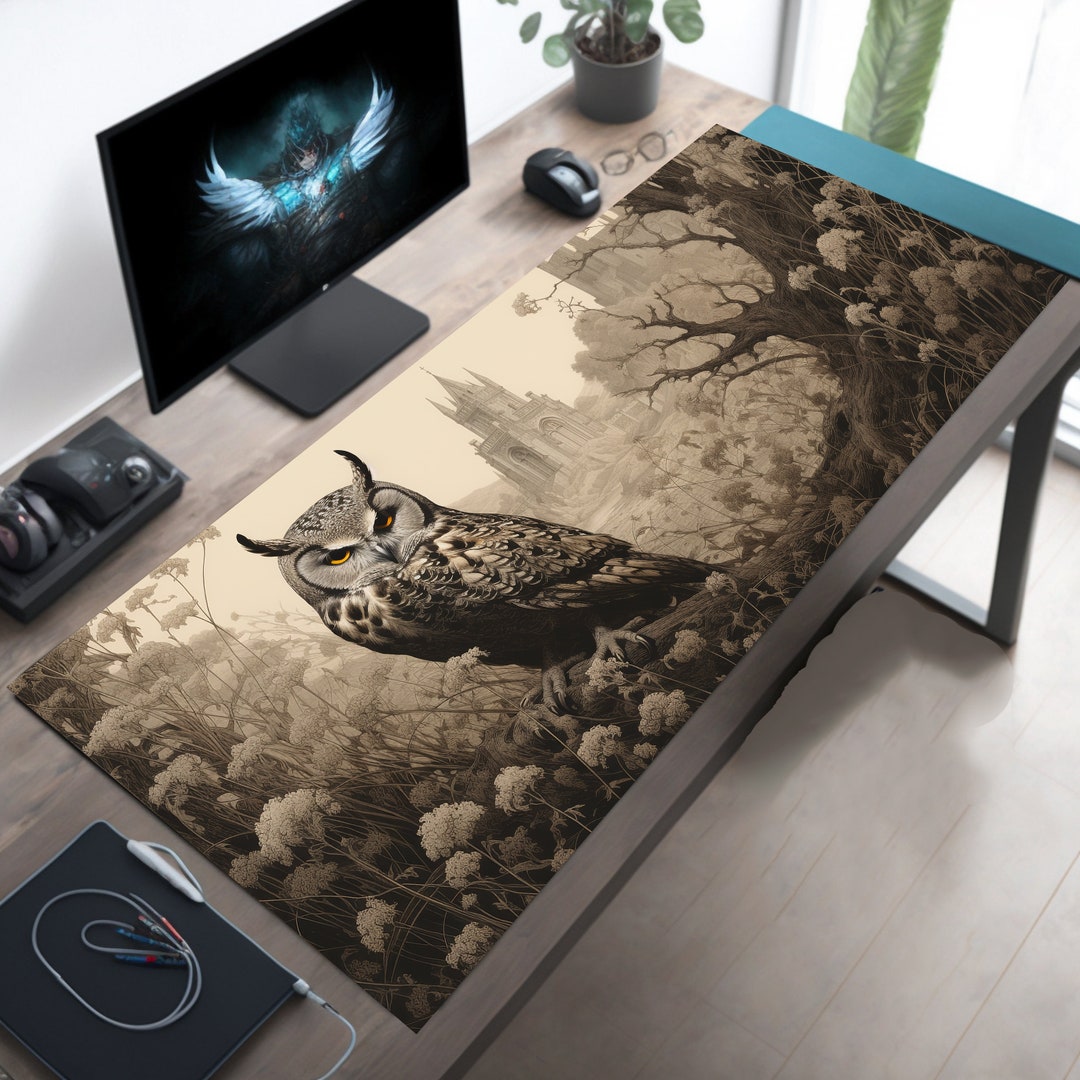 Dark Aesthetic Owl Gothic Mousepad, Witchy Mouse Pad, Sepia Desk Mat ...
