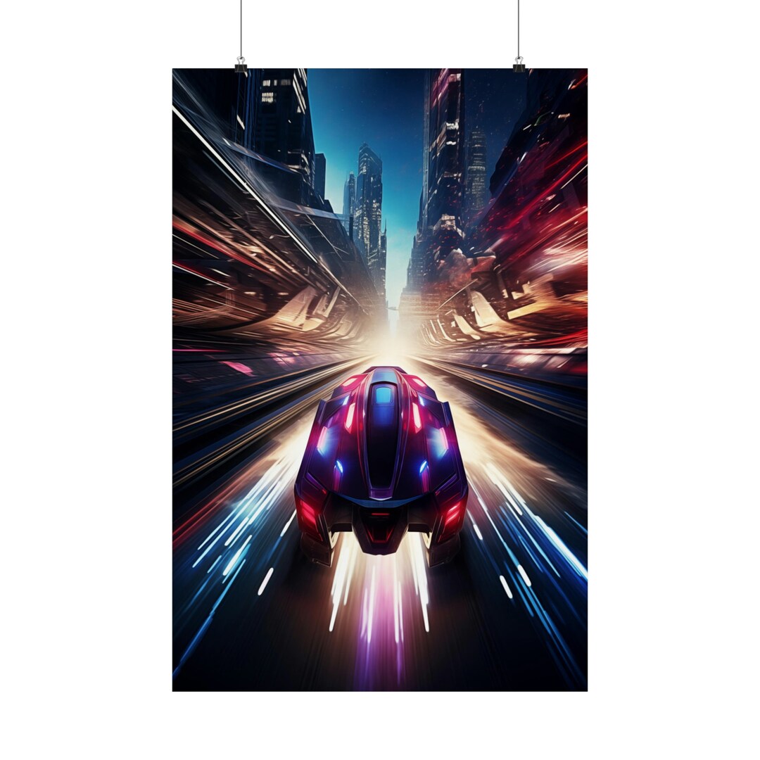 Futuristic City Speeder Poster, Cyberpunk Poster, Warp Speed Racer ...