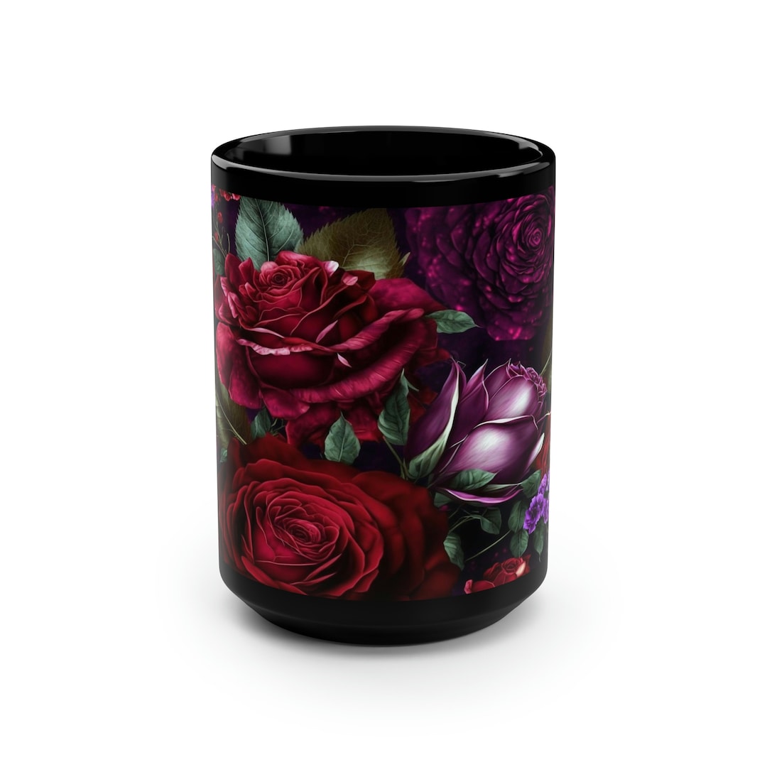 Gothic Floral Purple and Burgundy Rose 15oz Coffee Mug Goth Coffee Cup ...