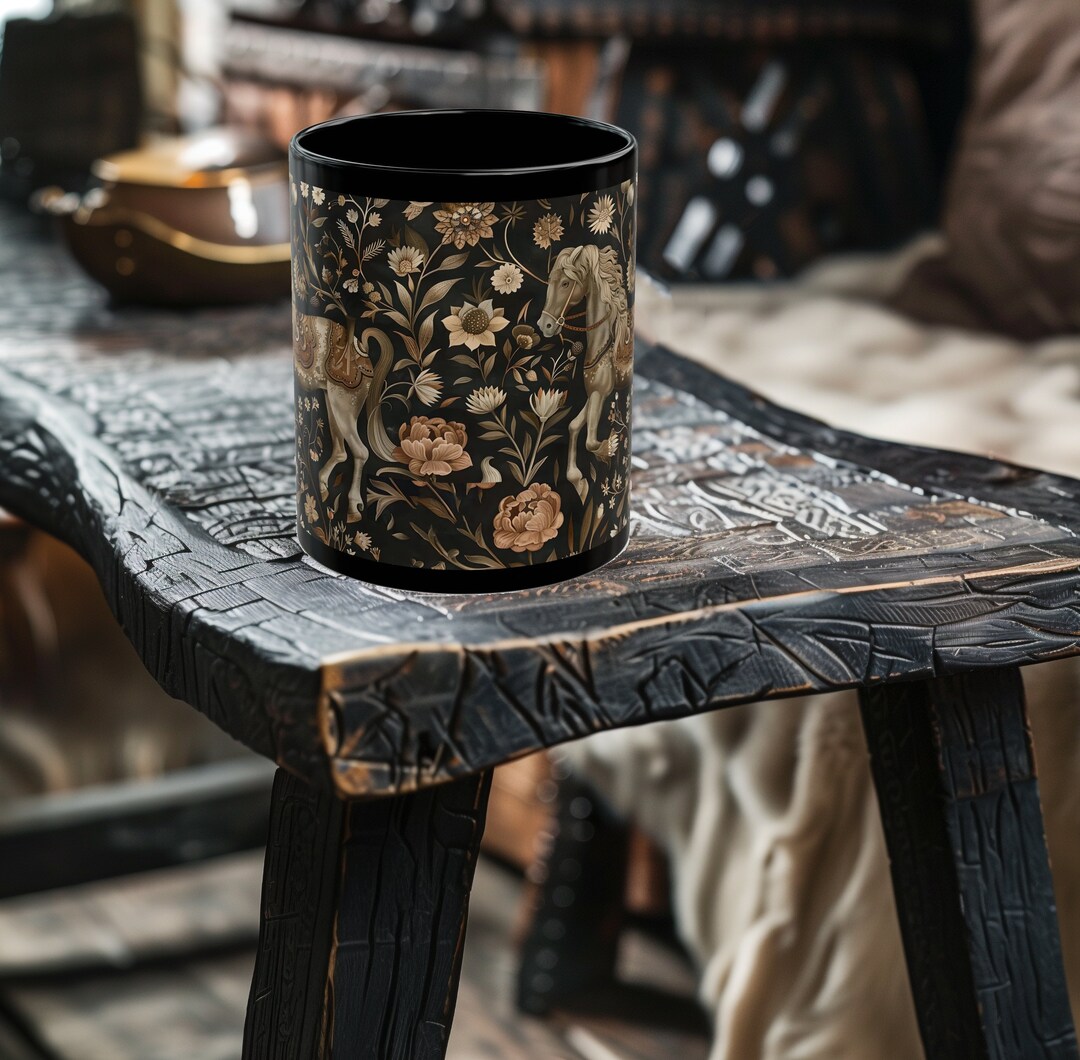 Medieval Floral Horse Mug - Medieval Floral Mug - Medieval Mug, 11oz or ...