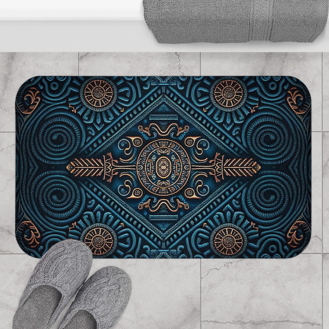 Mayan Royal Textile Print Bathroom Rug, Mayan Bath Mat, Mayan Art ...
