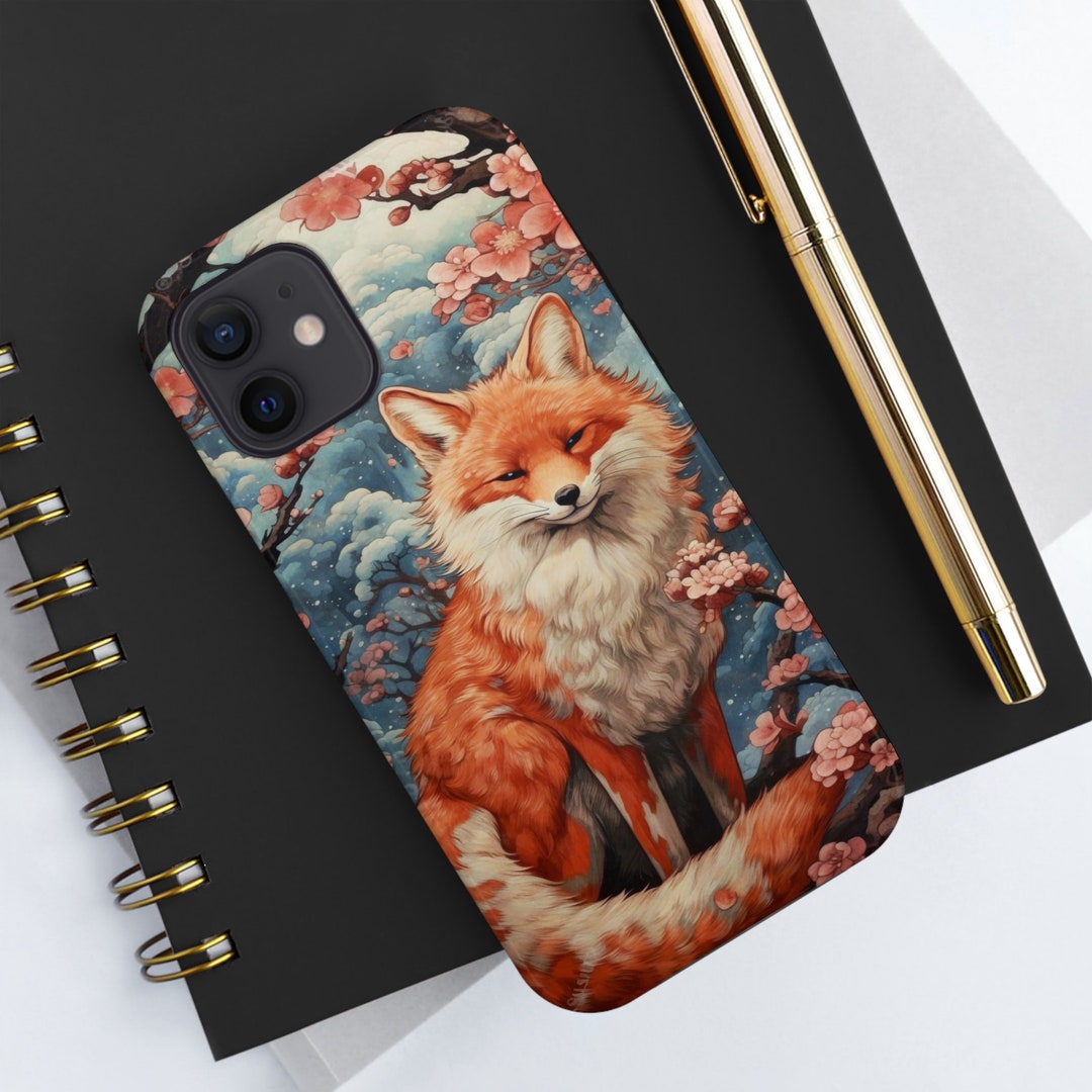 Kawaii Japanese Fox iPhone Tough Case, Sakura Blossom & Blue Sky Design ...