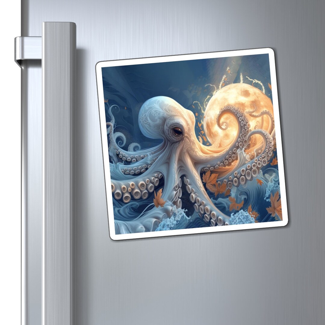 White Octopus Magnet, Octopus Magnetic Sticker, Fridge Magnet, Beach ...