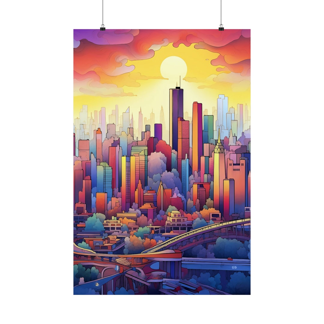 Pastel City Art, Pastel Cityscape Poster, Pastel Wall Decor, Cityscape ...