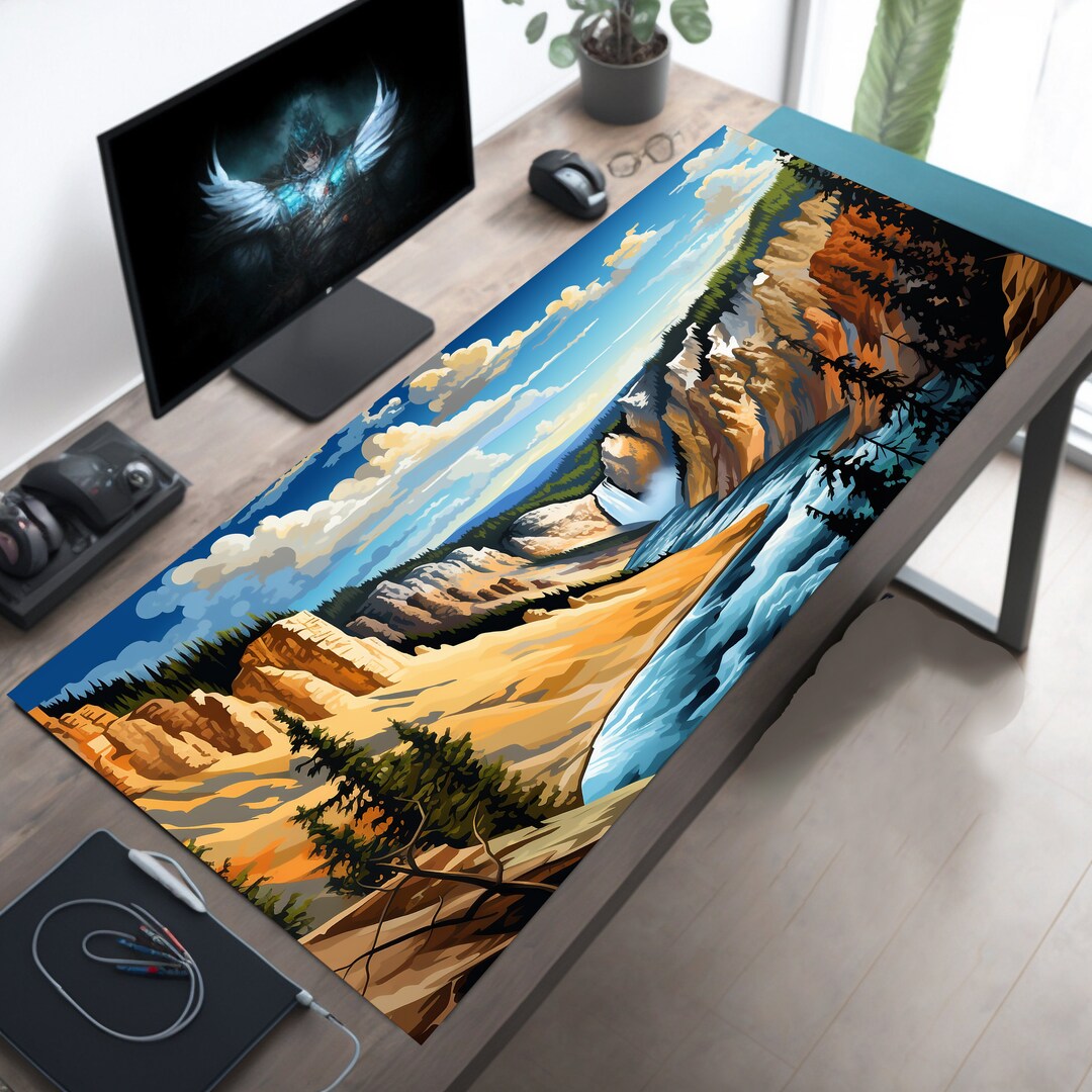 Kawaii Yellowstone Desk Mat, Roosevelt Falls Art, Kawaii Mouse Pad ...