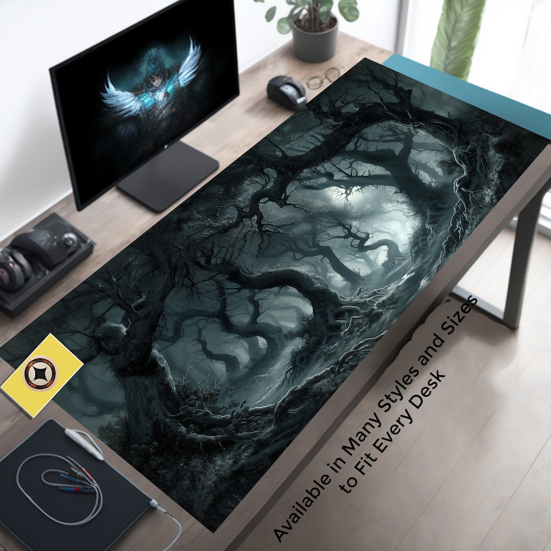 Dreary Forest Mousepad XL, Desolate Woodland Desk Mat, Moody Gothic Desk Decor, Grim Mouse Pad ...