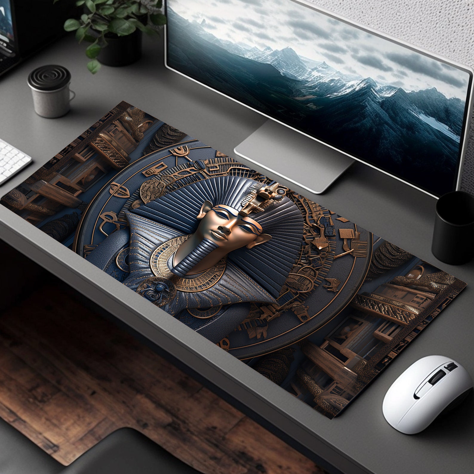 Egyptian Pharaoh Blue and Gold Relief, Egypt Desk Mat, History Desk Pad ...