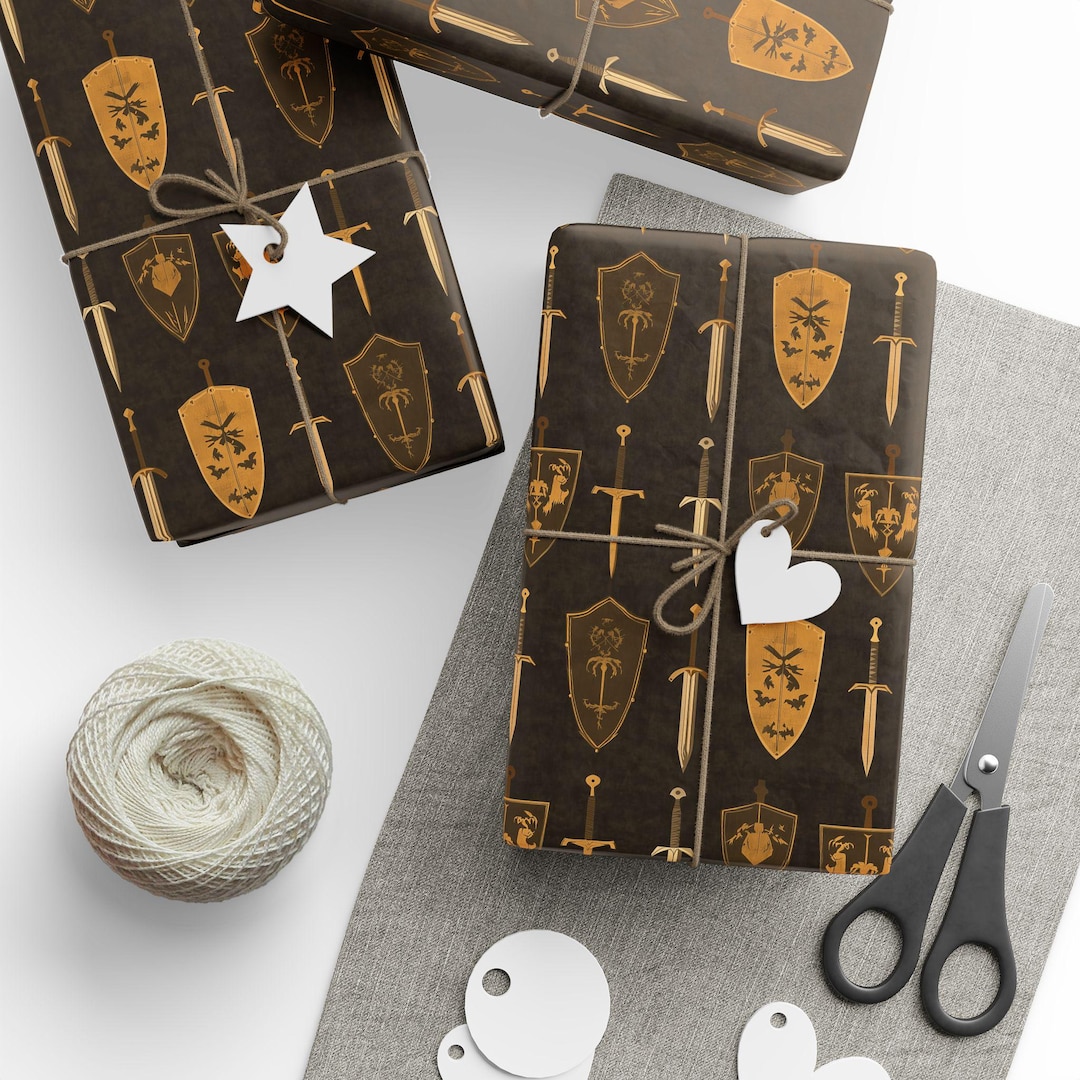 Medieval Shields and Swords Gift Wrap - Gamer Wrapping Paper - Unique ...