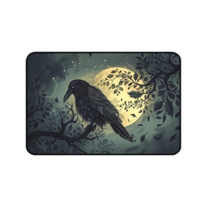 Full Moon Crow Gaming Desk Mat Mouse Pad, Card Playmat TCG, Goth Desk ...
