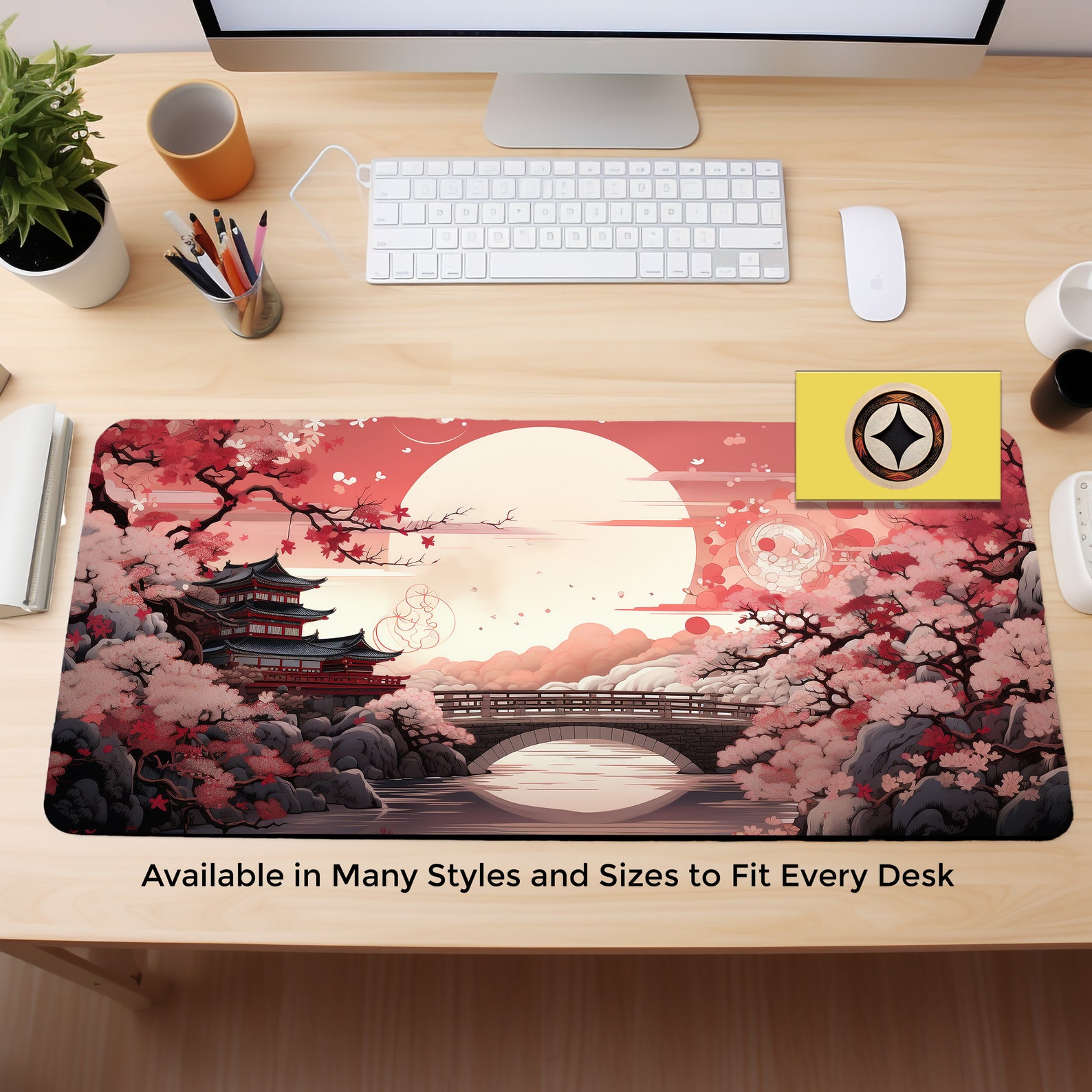 Pink Japan Full Moon Desk Mat, Japan Mouse Pad, Japanese Mousepad ...