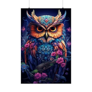 Stunning Colorful Owl Vertical Wall Poster, Owl Poster Print, Owl Wall ...