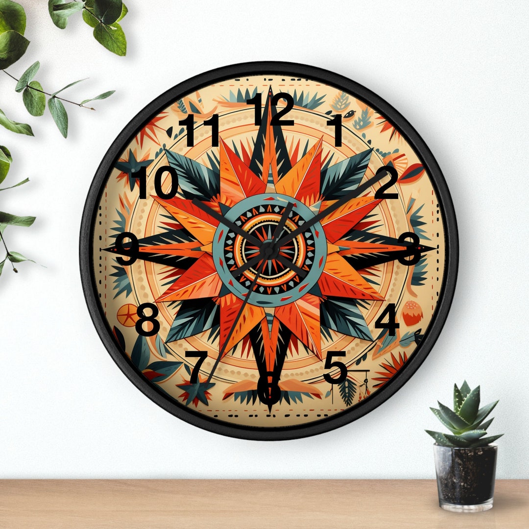 Startburst Wall Clock, Native American Style Art, Unique Wall Clock ...