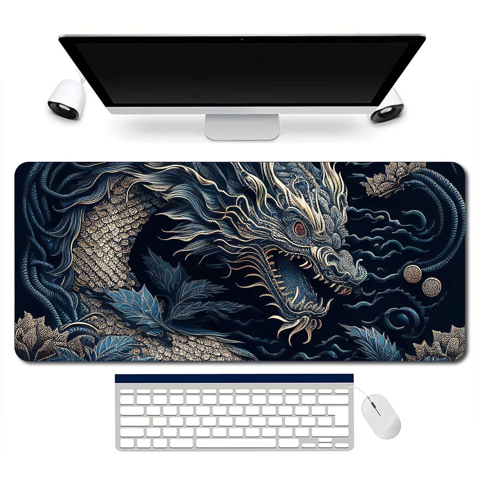 Desk Mat Oriental Japanese Dragon Large Desk Pad Extend - Etsy