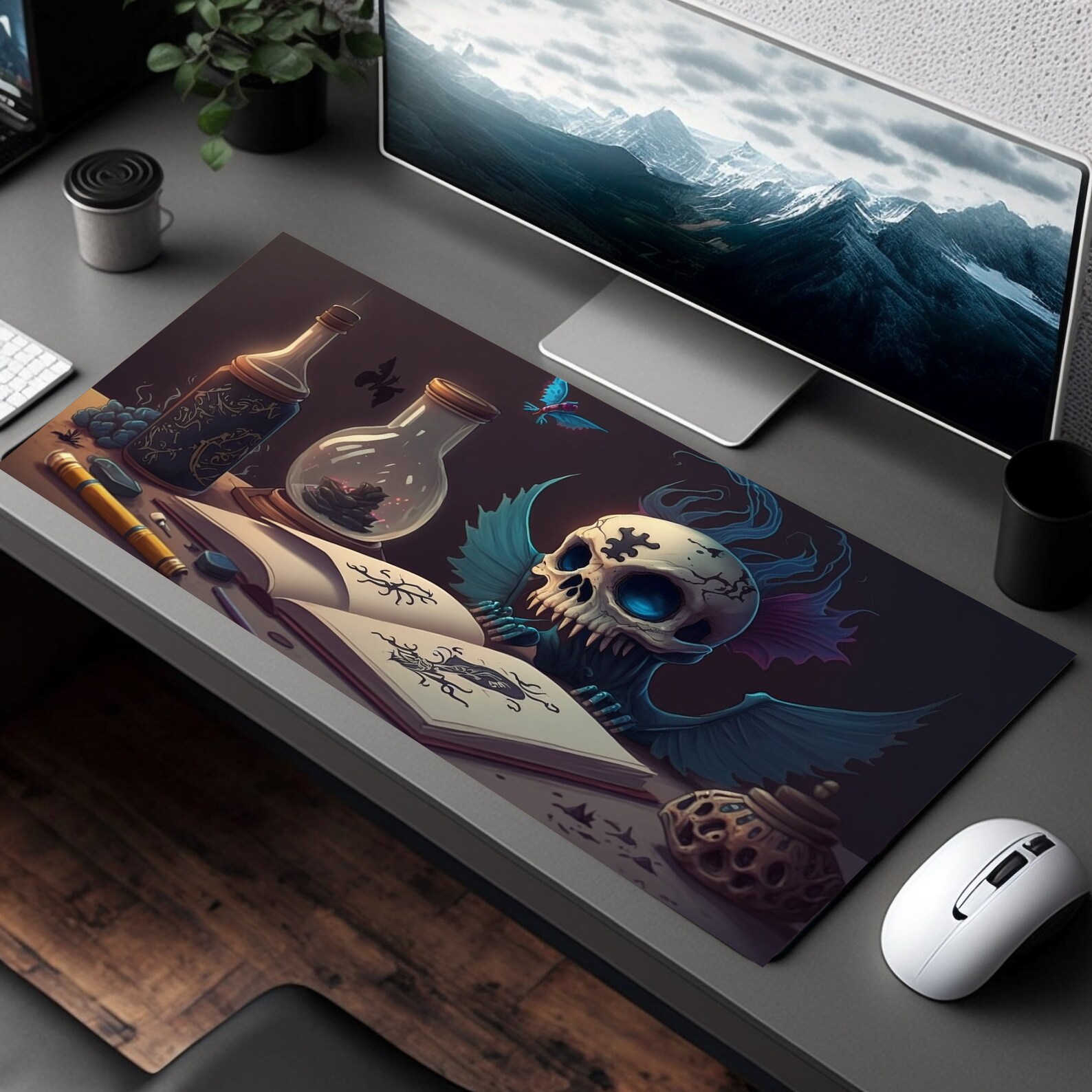 Whimsigoth Fantasy Desk Mat Skull Creature, Anti-slip, Witchy Decor ...