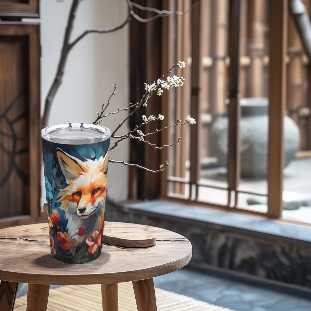 Japanese Red Fox Tumbler, Fox Travel Mug, Fox Art Mug, 20oz Stainless ...
