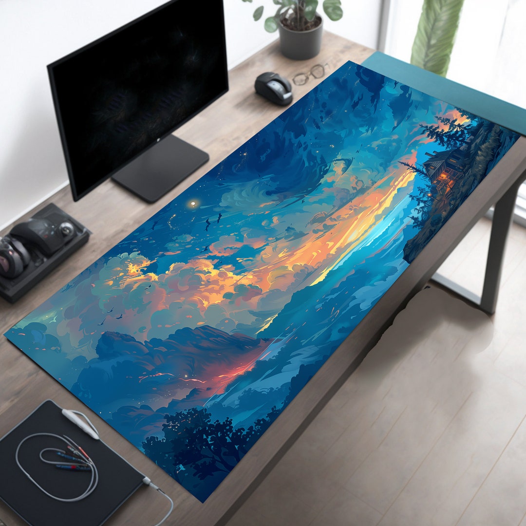 Blue Sky Aesthetic and Artful Desk Decor, Serene Cabin on the Mountain ...