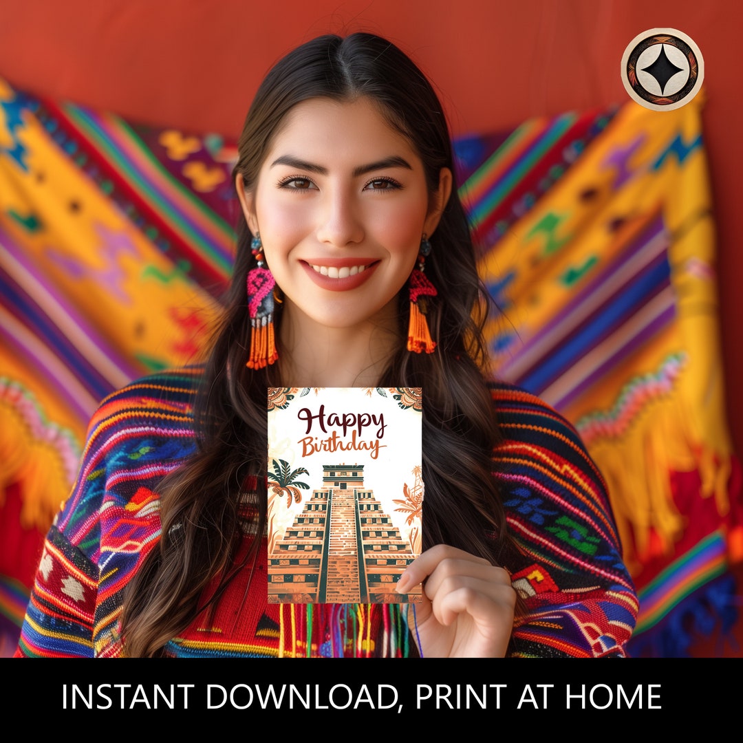Aztec Pyramid Inspired Happy Birthday Greeting Card, Birthday Card ...