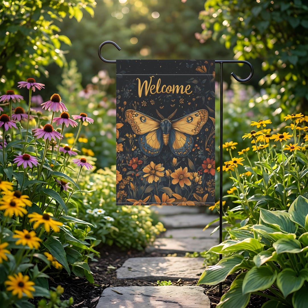 Gothic Gilded Moth Home Welcome Banner - Garden Banner for Home - Moth ...