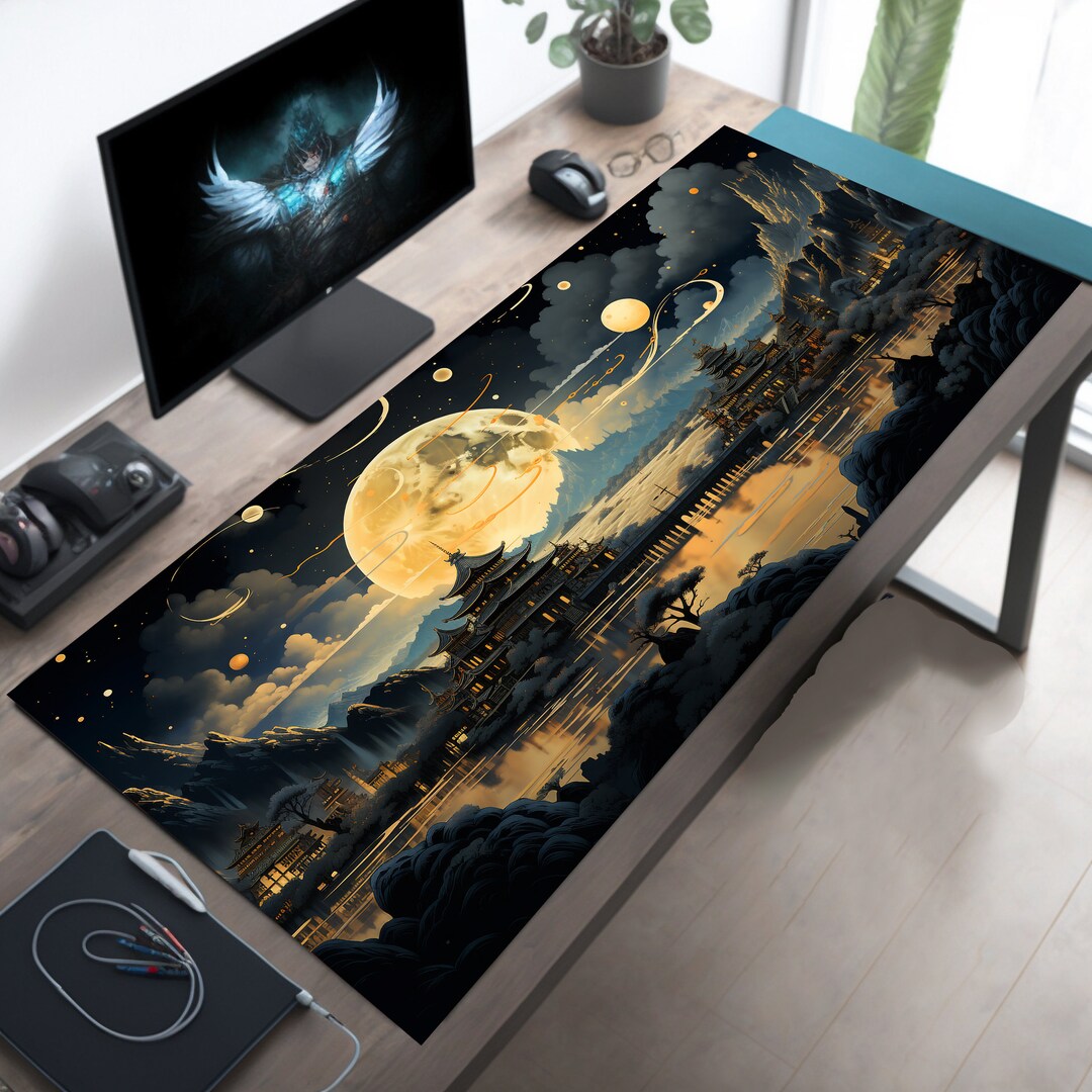 Fantasy Japanese Full Moon Desk Mat, Japanese Desk Decor, Japan ...
